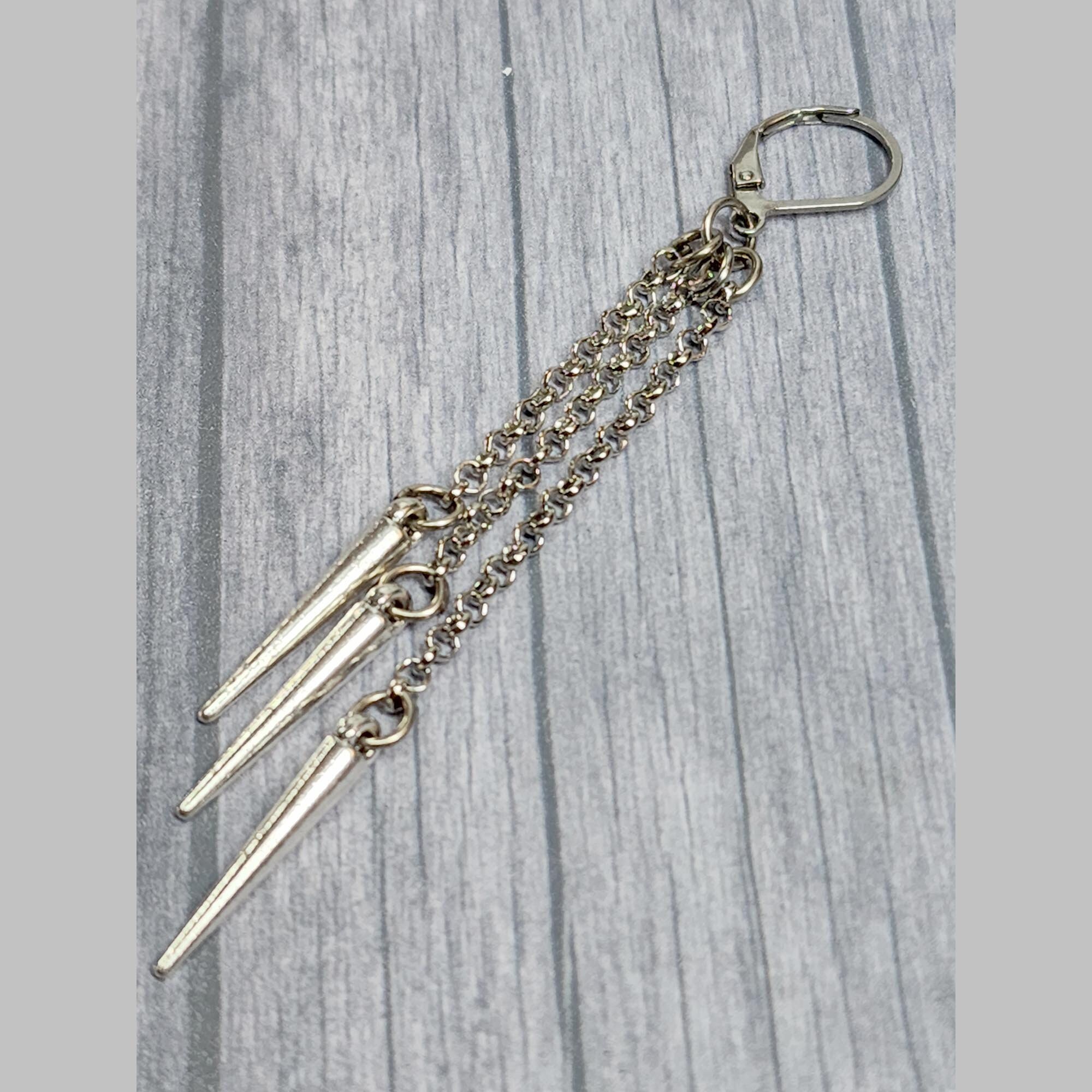 Mens Dangle Earring With Spikes and Chains, Unisex Chain Earring ...