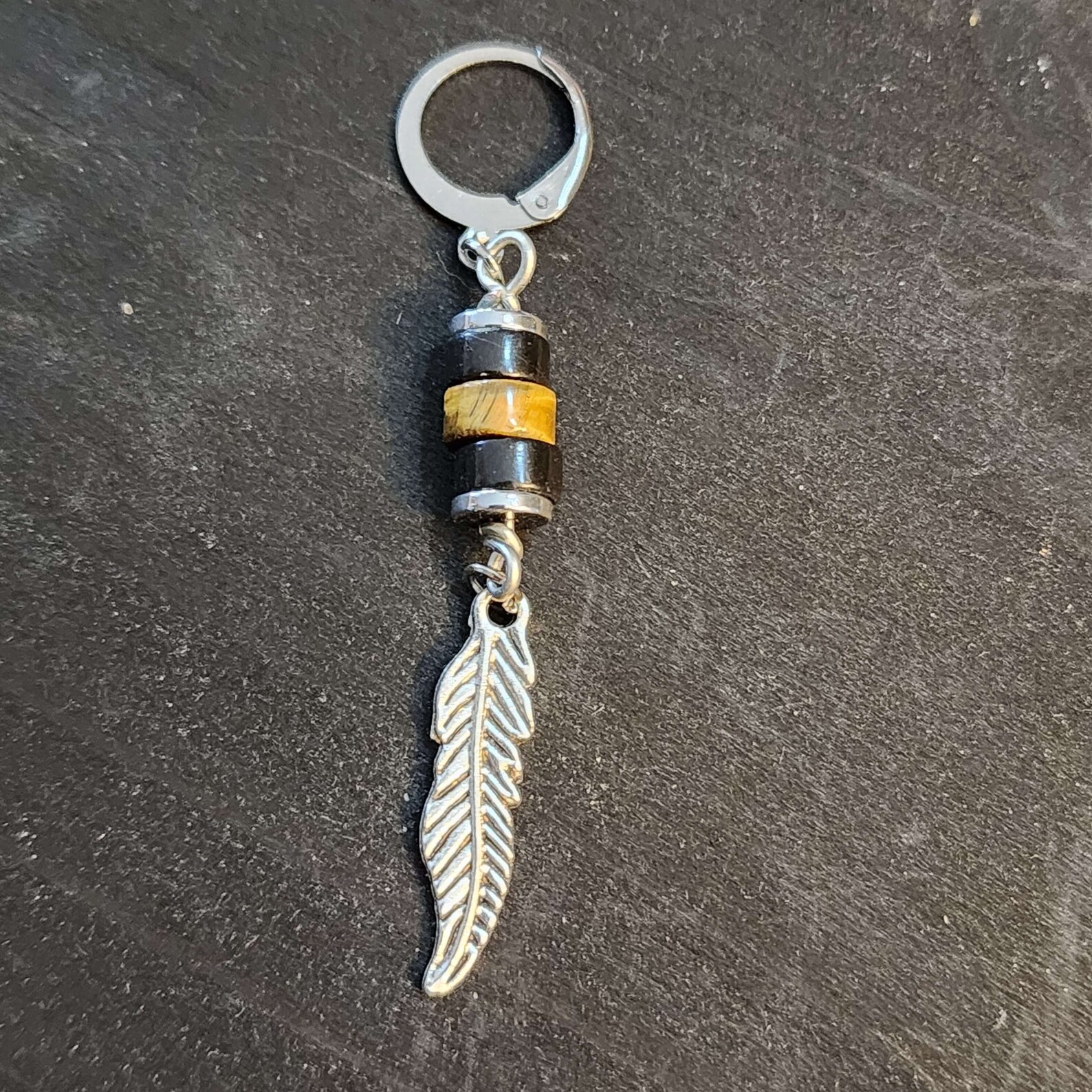 Feather Silver Earring Man | Black Onyx Long Earring Mens | Tigers Eye ...