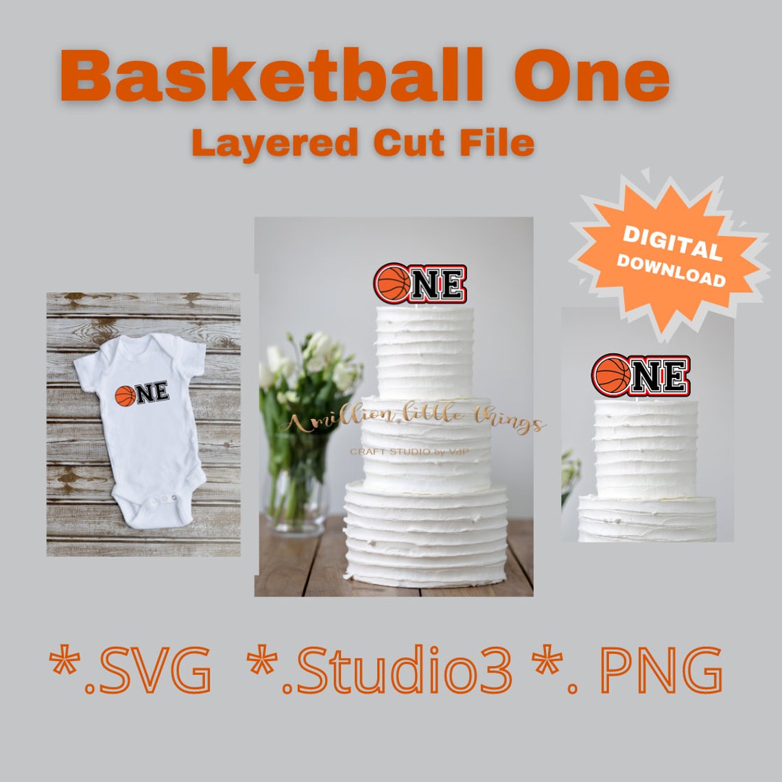One Basketball SVG File for Cake Topper or Party Decorations Baloncesto ...