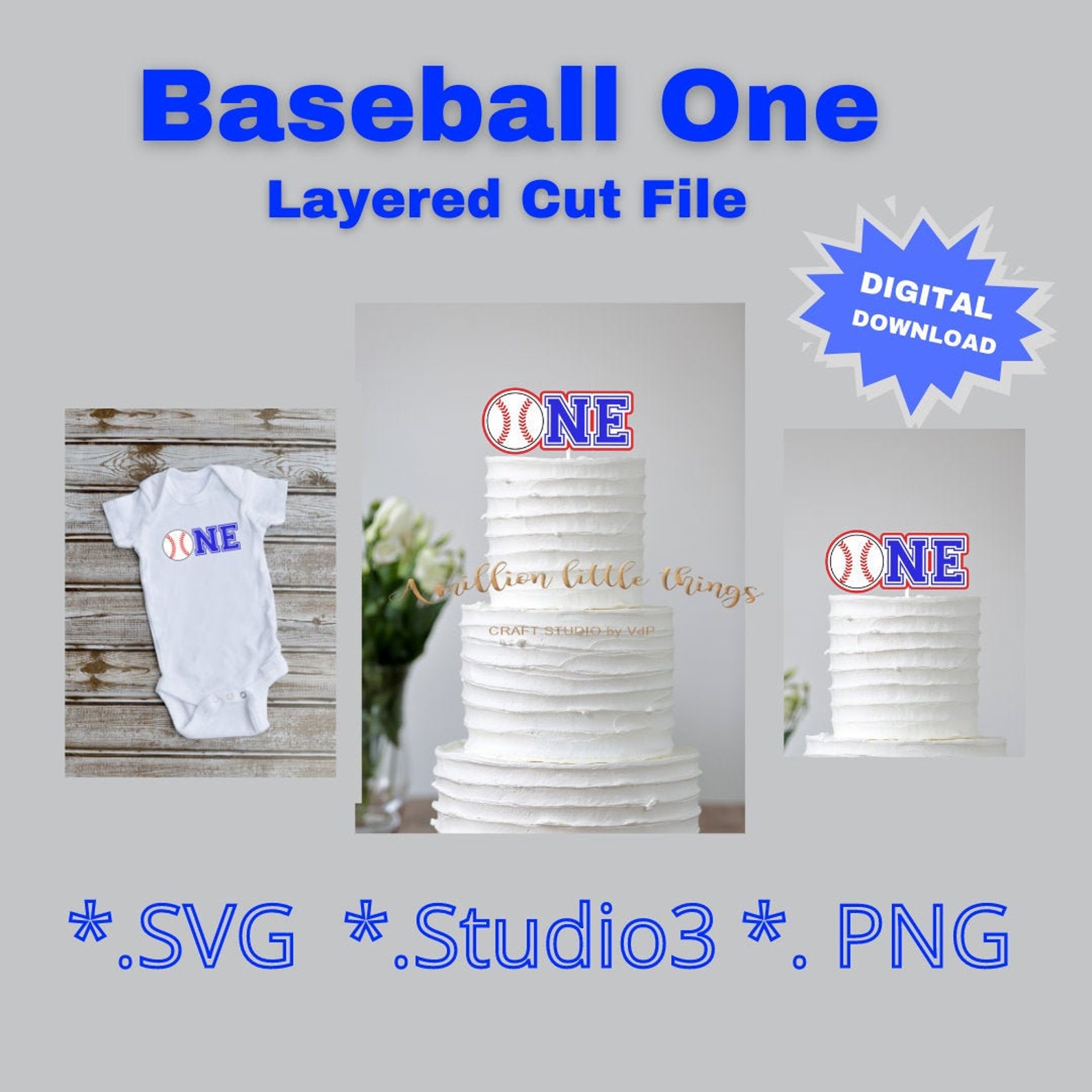 One Baseball SVG File for Cake Topper or Party Decorations - Etsy