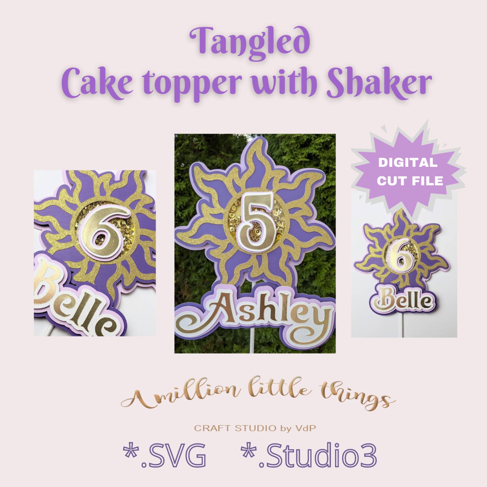 Tangled Shaker Cake Topper SVG File Rapunzel Svg Design for Cricut ...