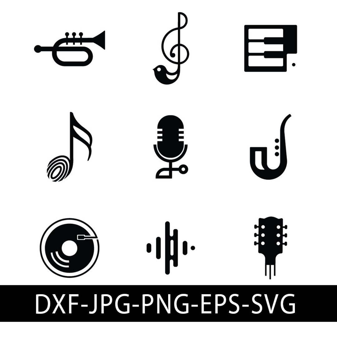 Music Symbol Svg, Instant Downloads in Black & White SVG, PNG, EPS, Dxf ...