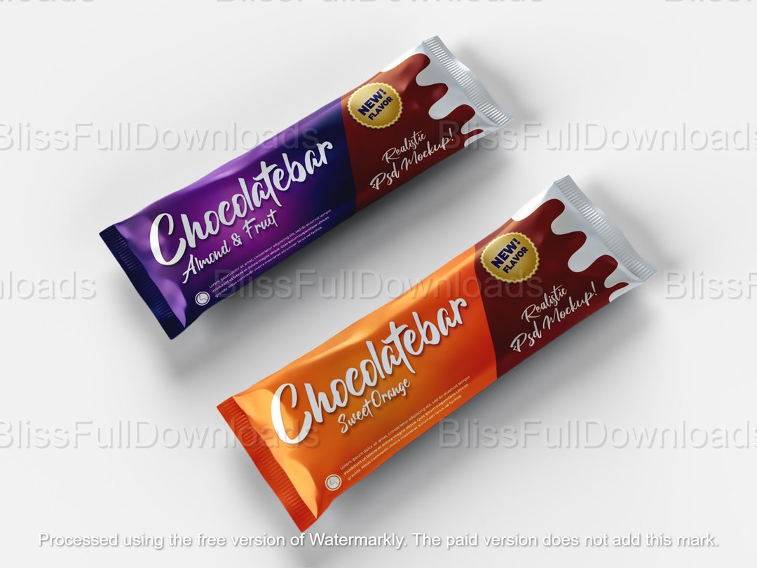 Realistic Two Chocolate Bar Snack Glossy Packaging Mockup, Chocolate ...