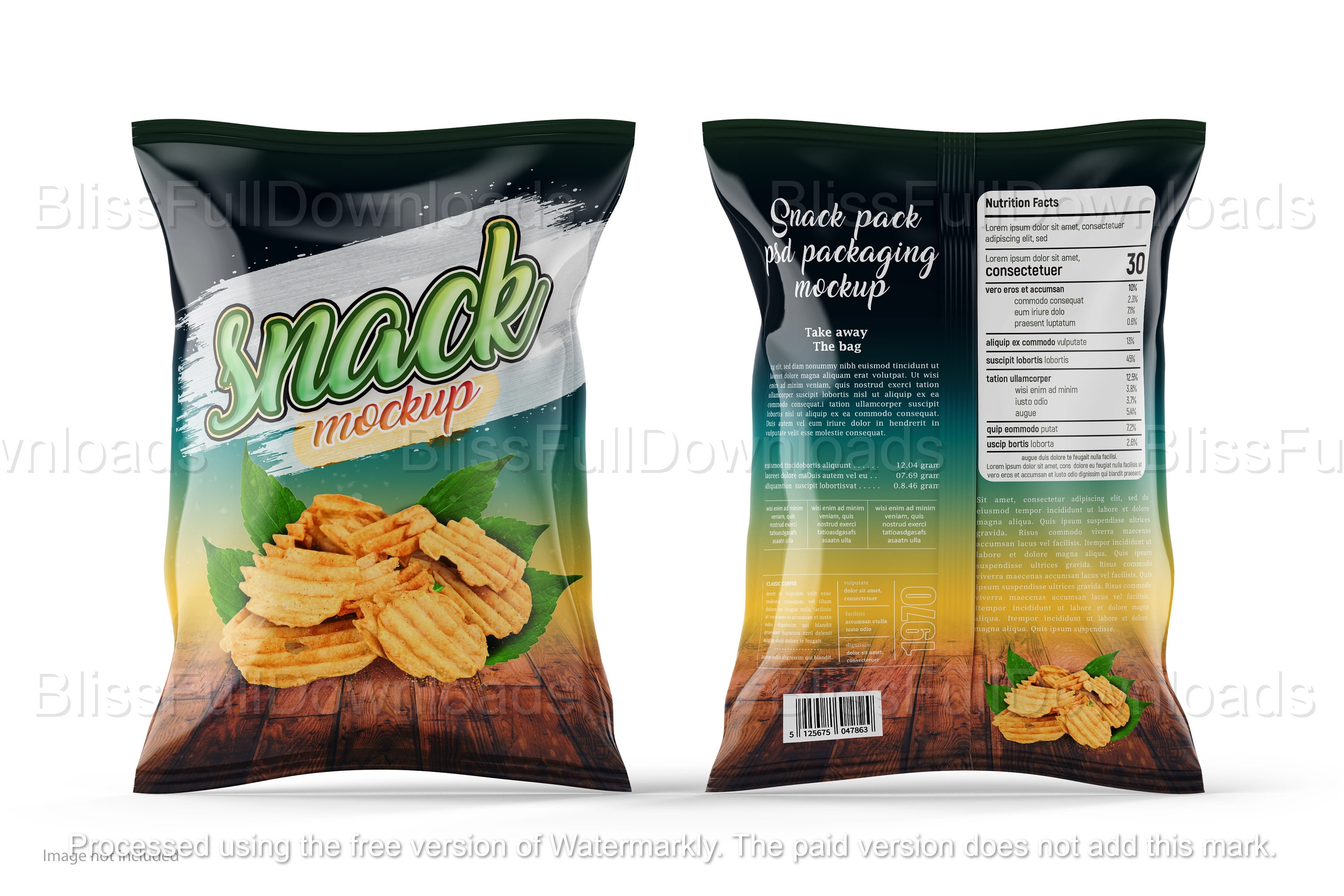 Snacks Packaging Mockup, Chip Bag Mockup PSD & Festive Favors Wrapper ...