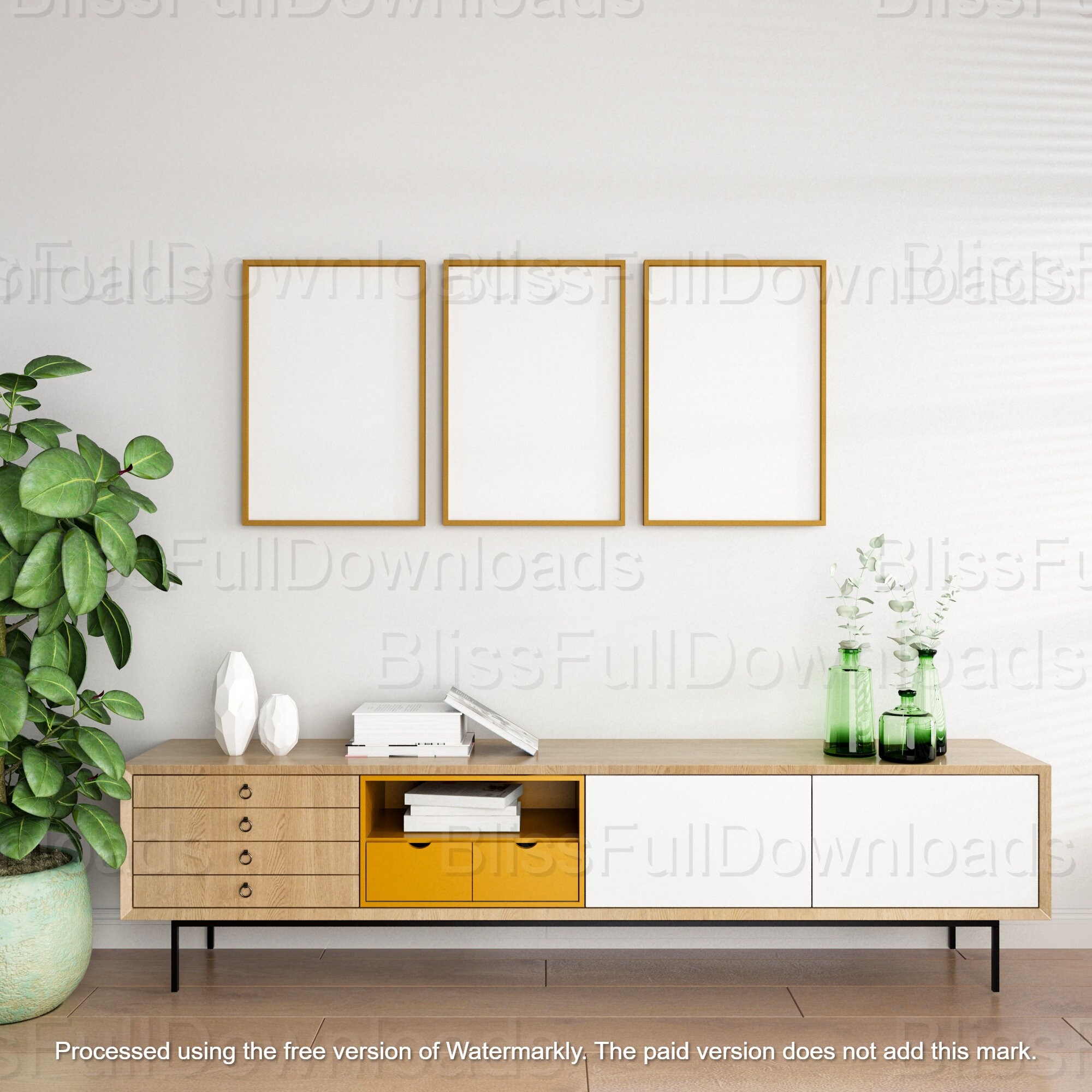 Three Wood Frames PSD Mockup Scene PSD Display for Artworks and Print ...