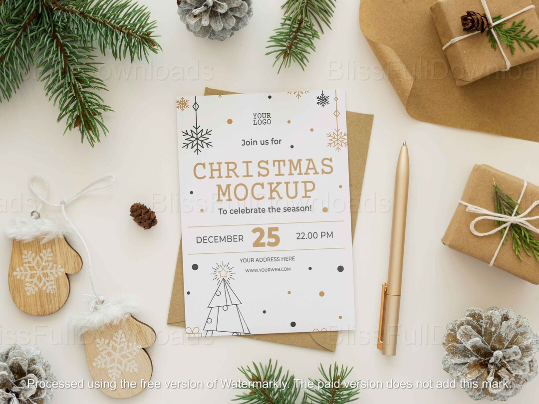 Christmas Greeting Card Mockup, Winter Holidays Greeting Card Mock Up ...