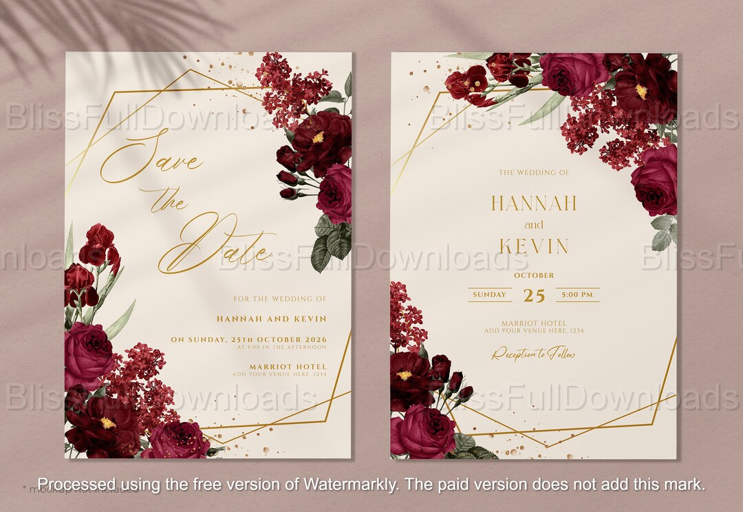 Buy Red Rose Wedding Invitations Card Mockup Printable Digital ...