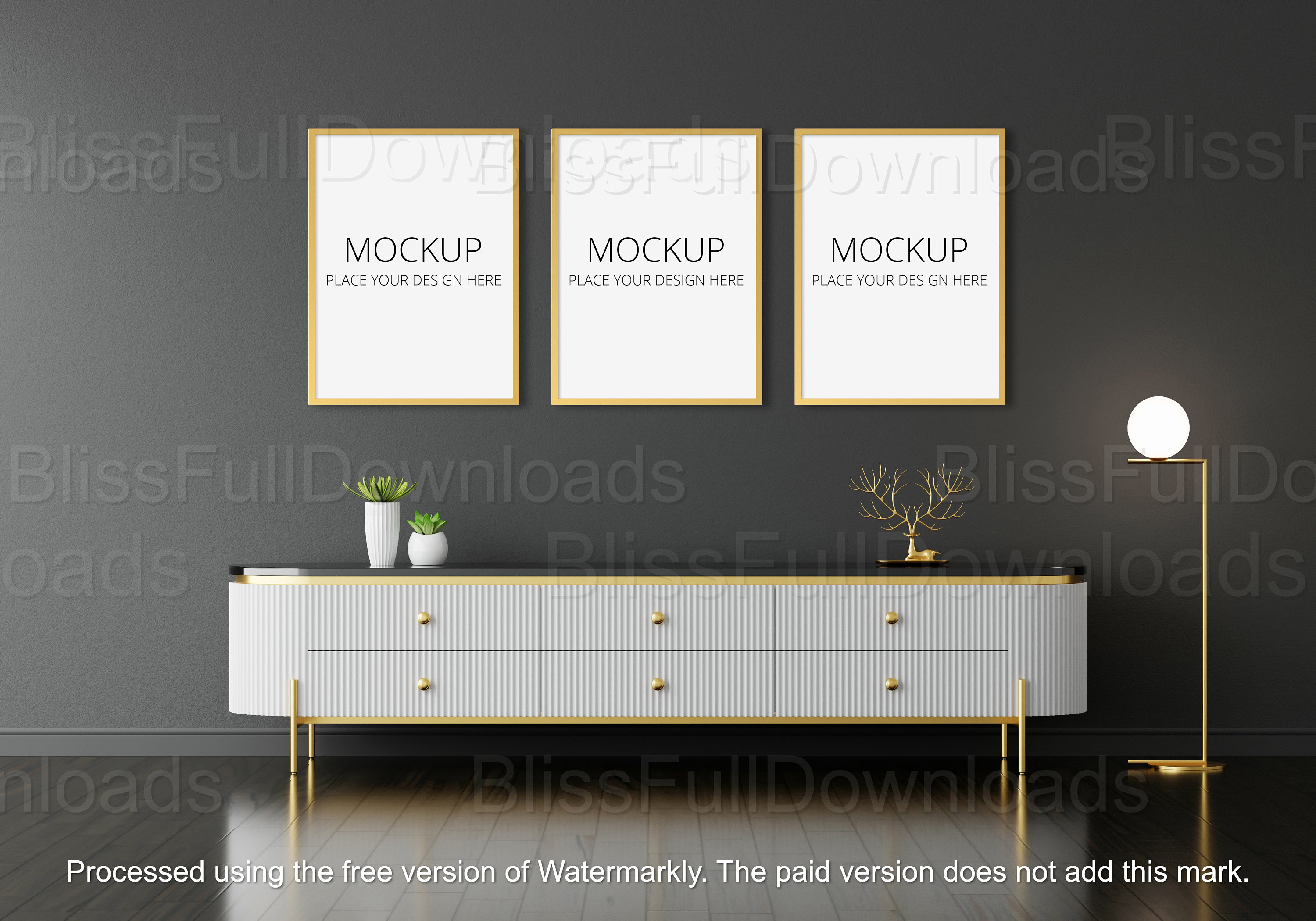 Three Wood Frames PSD Mockup Scene PSD Display for Artworks and Print ...