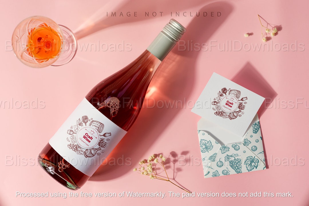 Rose Wine Bottle Label Mockup With Love Card Branding, Logo Showcase ...