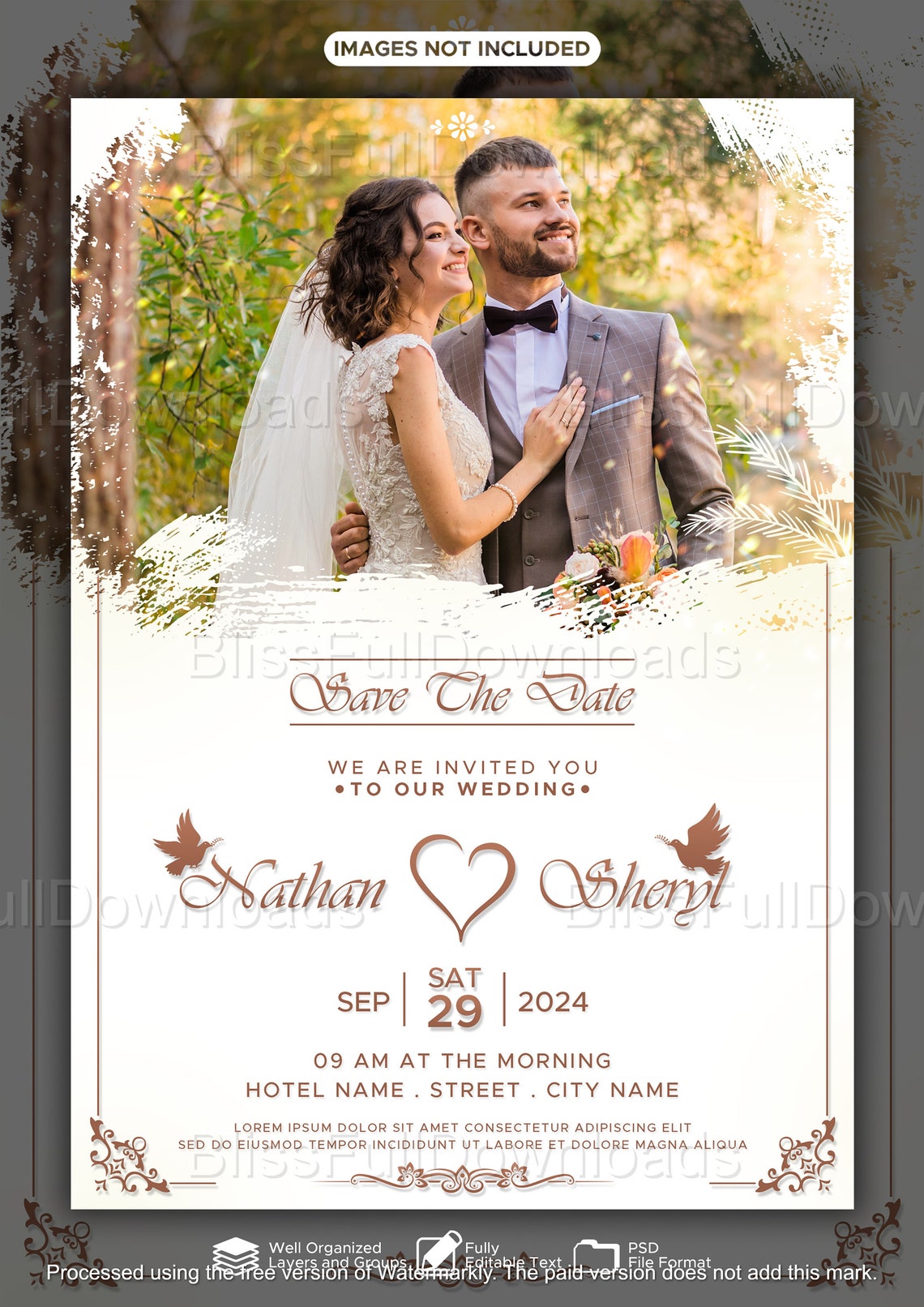 Floral Wedding Invitation Card Mockup With Couple Photo - Etsy