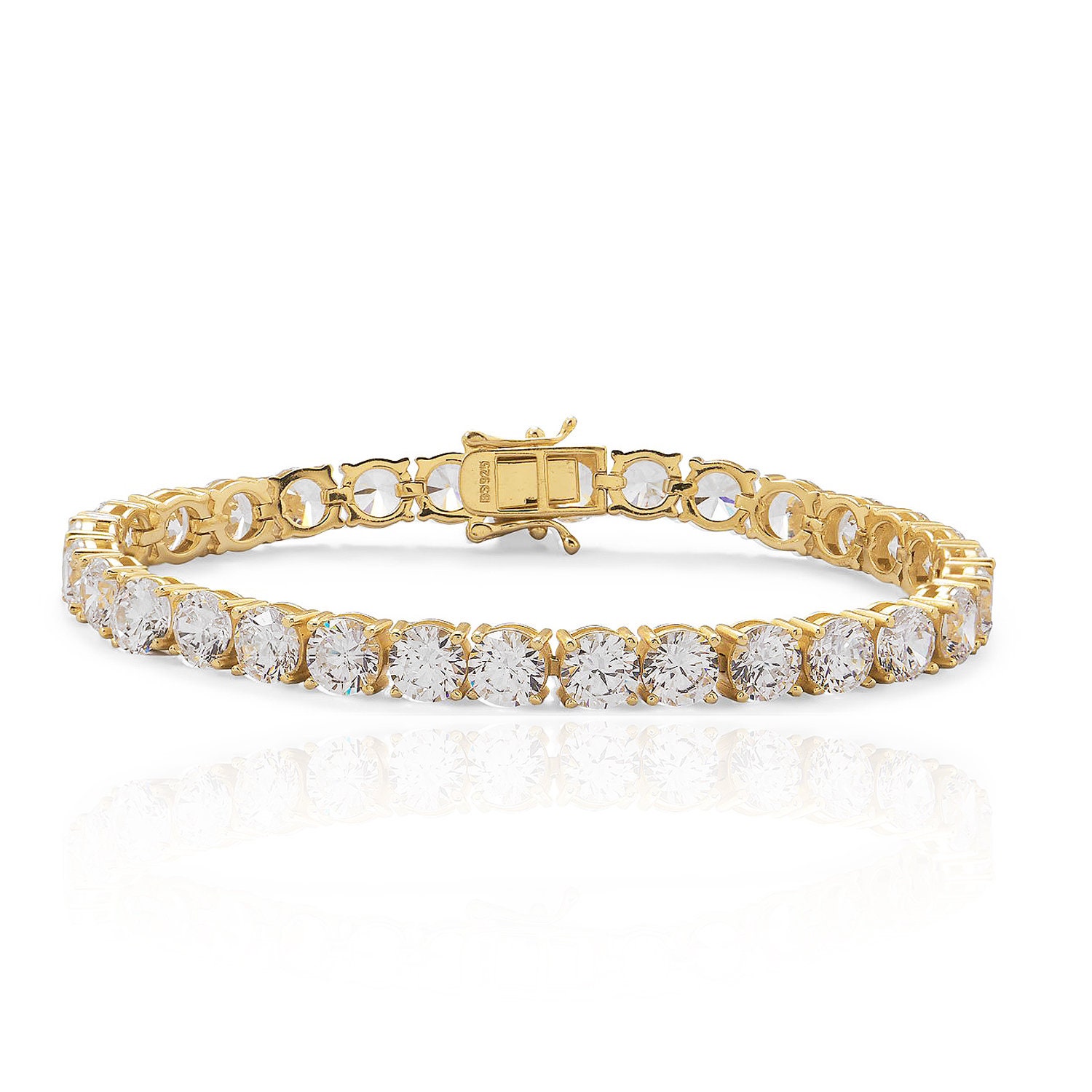 14k Yellow Gold Plated Cz Tennis Bracelet Gold Cubic Zirconia Etsy
