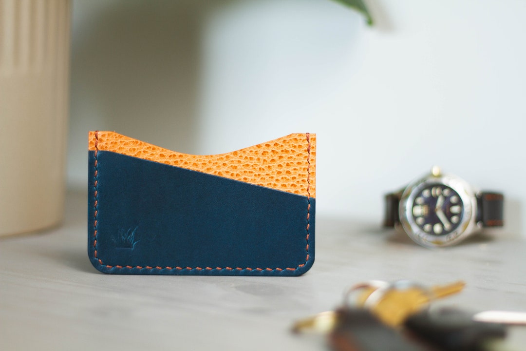 Natural Blue & Tan Leather Card Sleeve | Card Sleeve | Slim Card Wallet ...