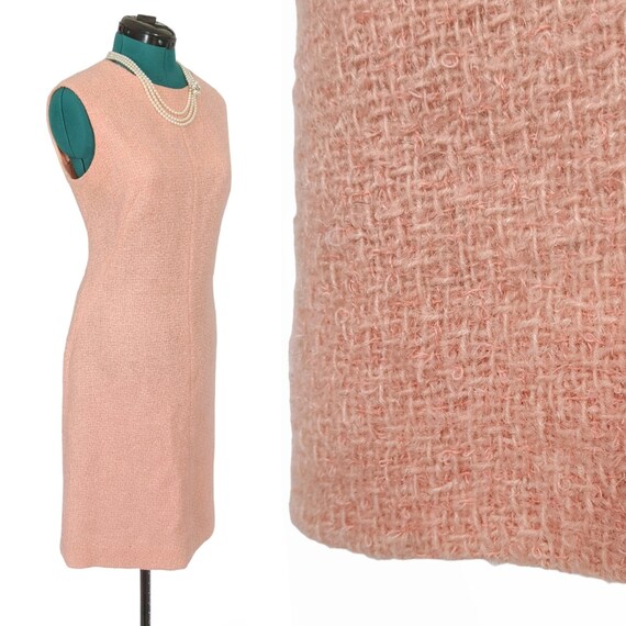 Early 1960s Tweed Dress Rose Light Pink Wool Vintage … - Gem