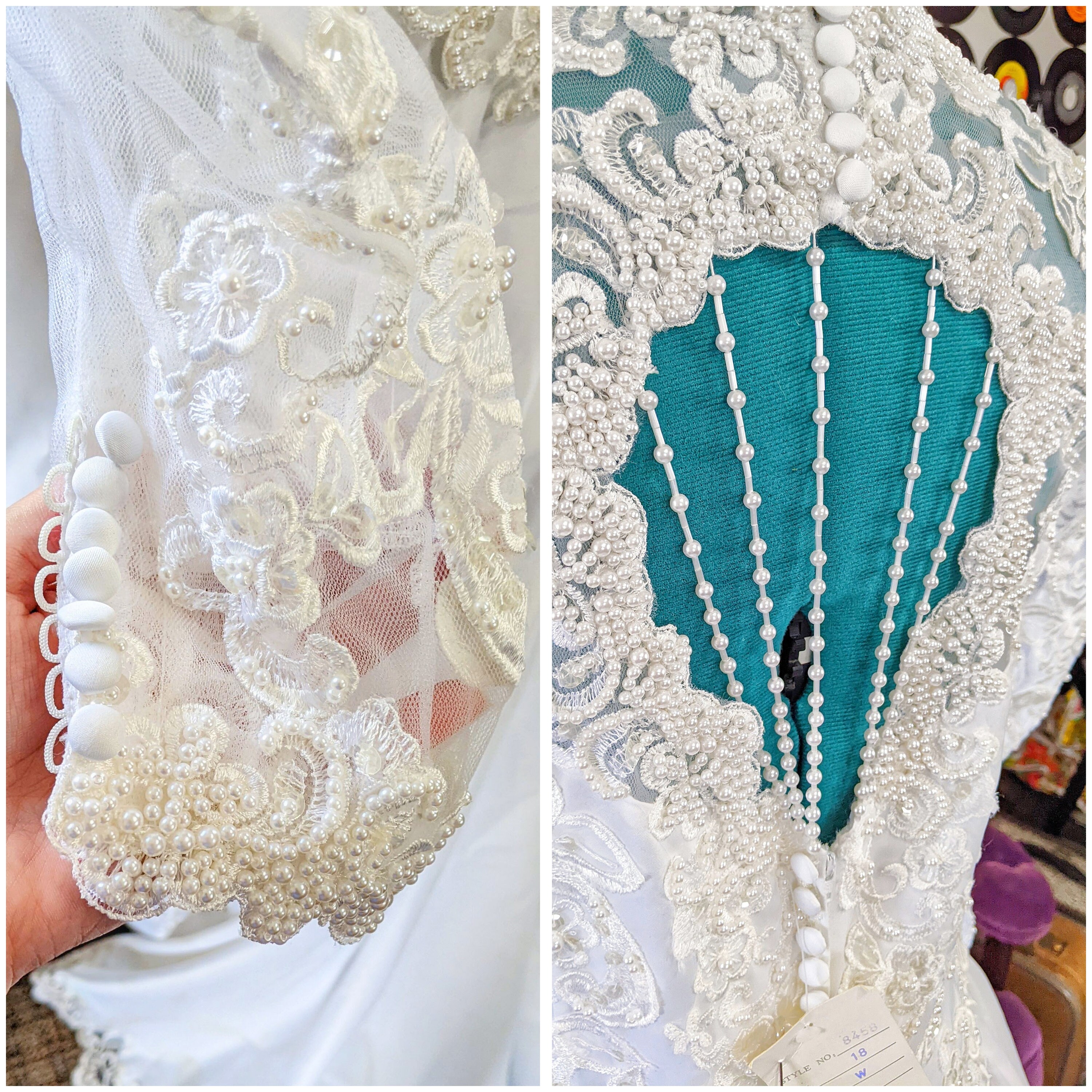 1980s Wedding Dress Vintage Bridal Gown White Beaded Lace Chapel Length ...