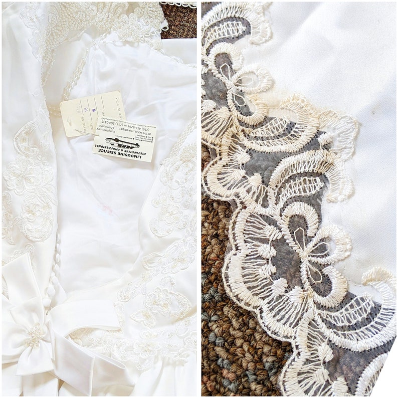 1980s Wedding Dress Vintage Bridal Gown White Beaded Lace Chapel Length ...