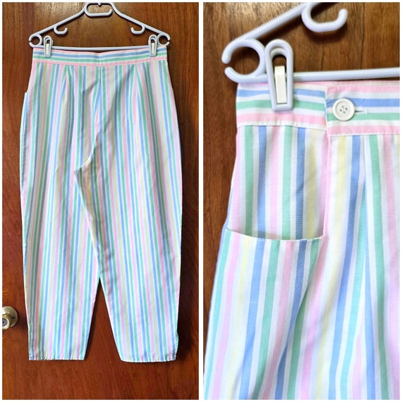 1980s Pastel Cotton Capris 80s Vintage Volup Pants Ta… - Gem