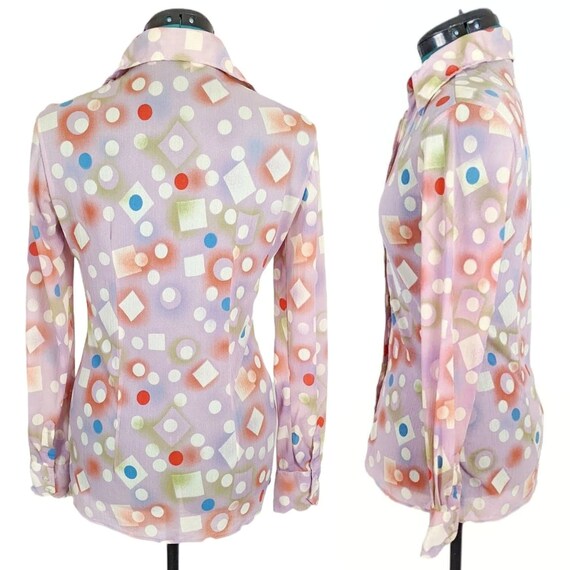 1970s Novelty Print Shirt 70s Vintage Polka Dot Blous… - Gem