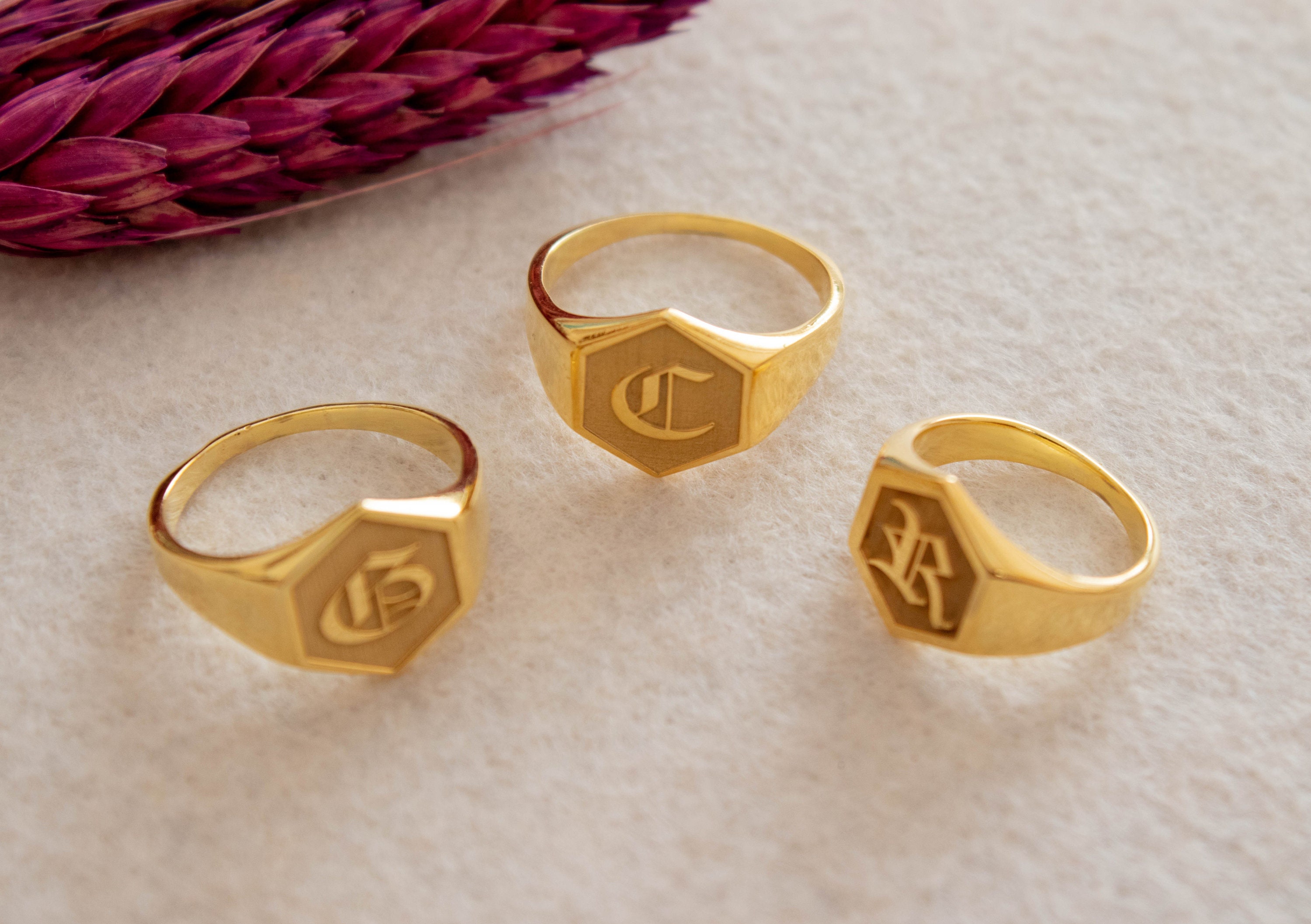 Solid Gold, Custom Signet Ring, Personalized Gold Ring, Hexagon Ring ...