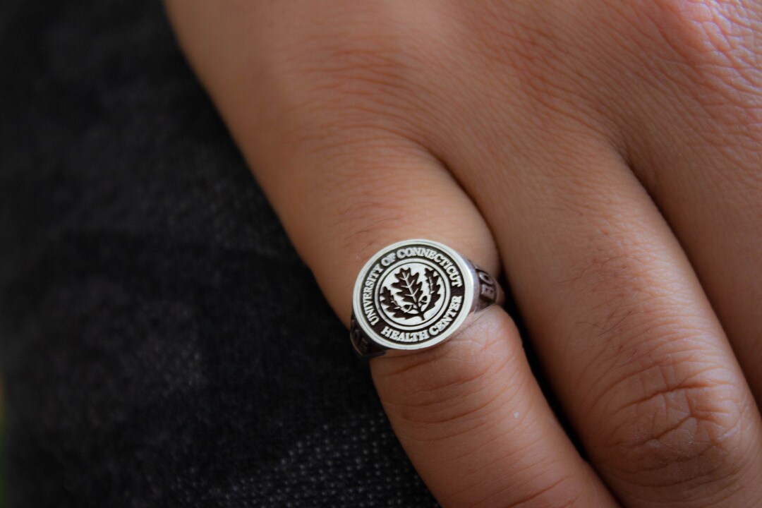 Custom Signet Ring, University Logo Ring, Silver Graduation Ring ...