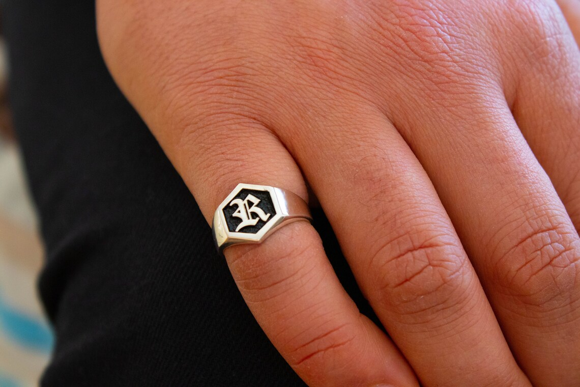 Personalized Silver Ring Old English Silver Ring Letter | Etsy