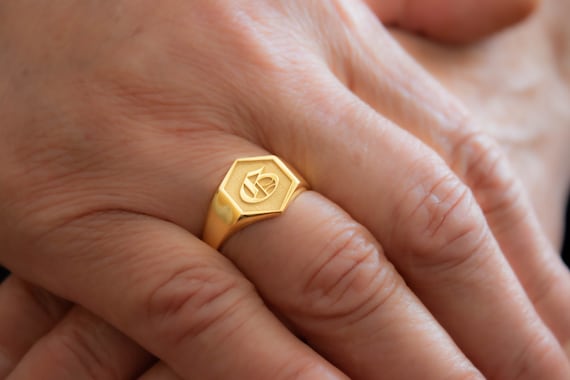 Solid Gold Custom Signet Ring Personalized Gold Ring - Etsy