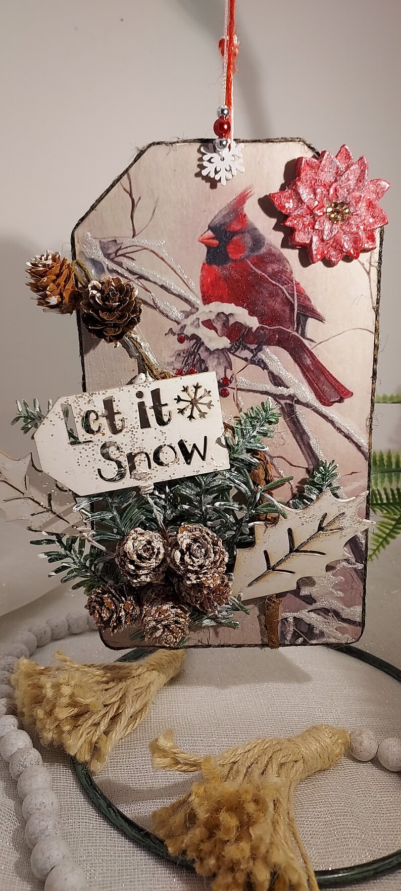 Handcrafted Cardinal Bird Wood Decor. Vignette Wall or Easel Display ...