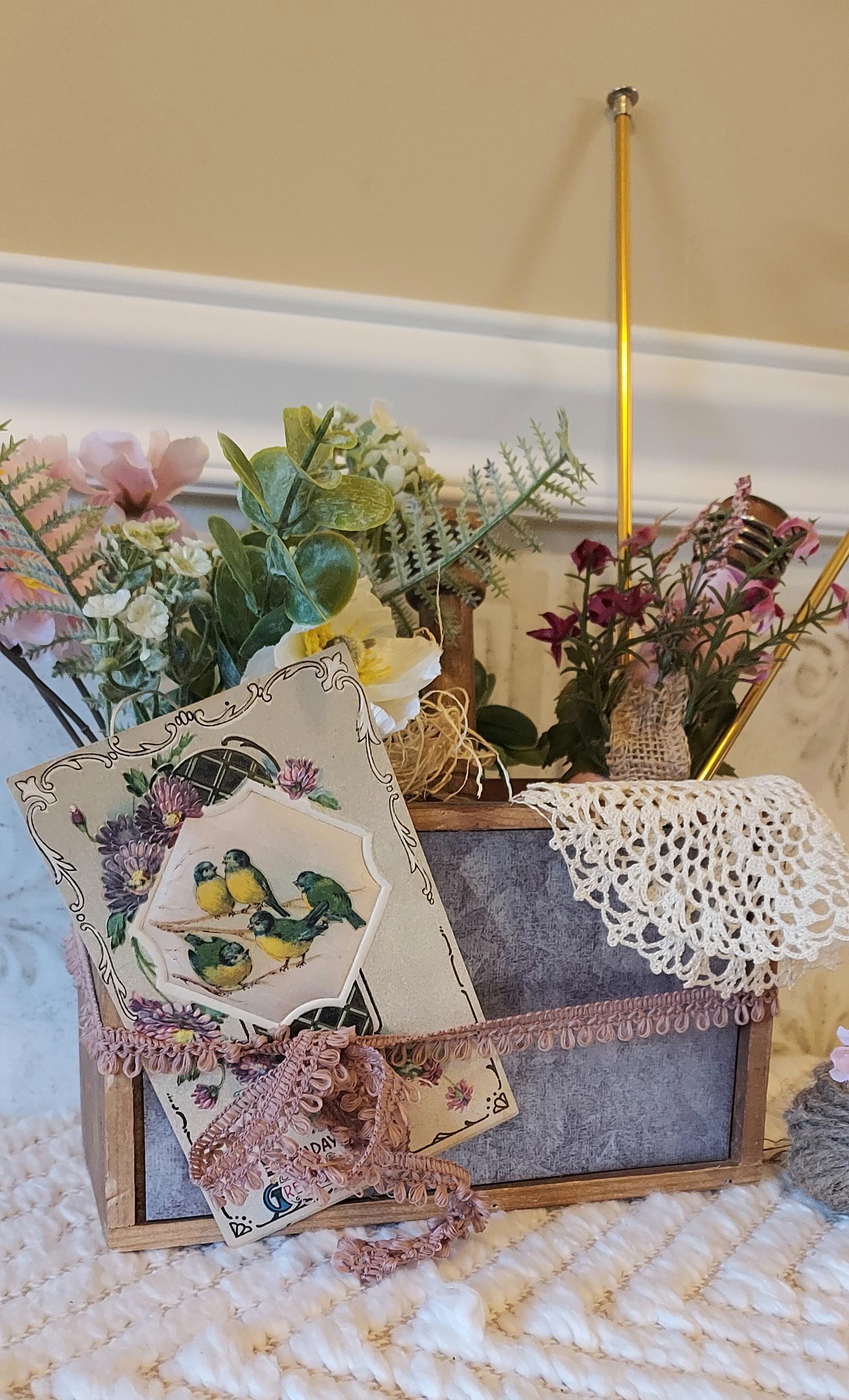 Spring Vignette Table Decor. Sewing Themed Box W/ Vintage Thread ...