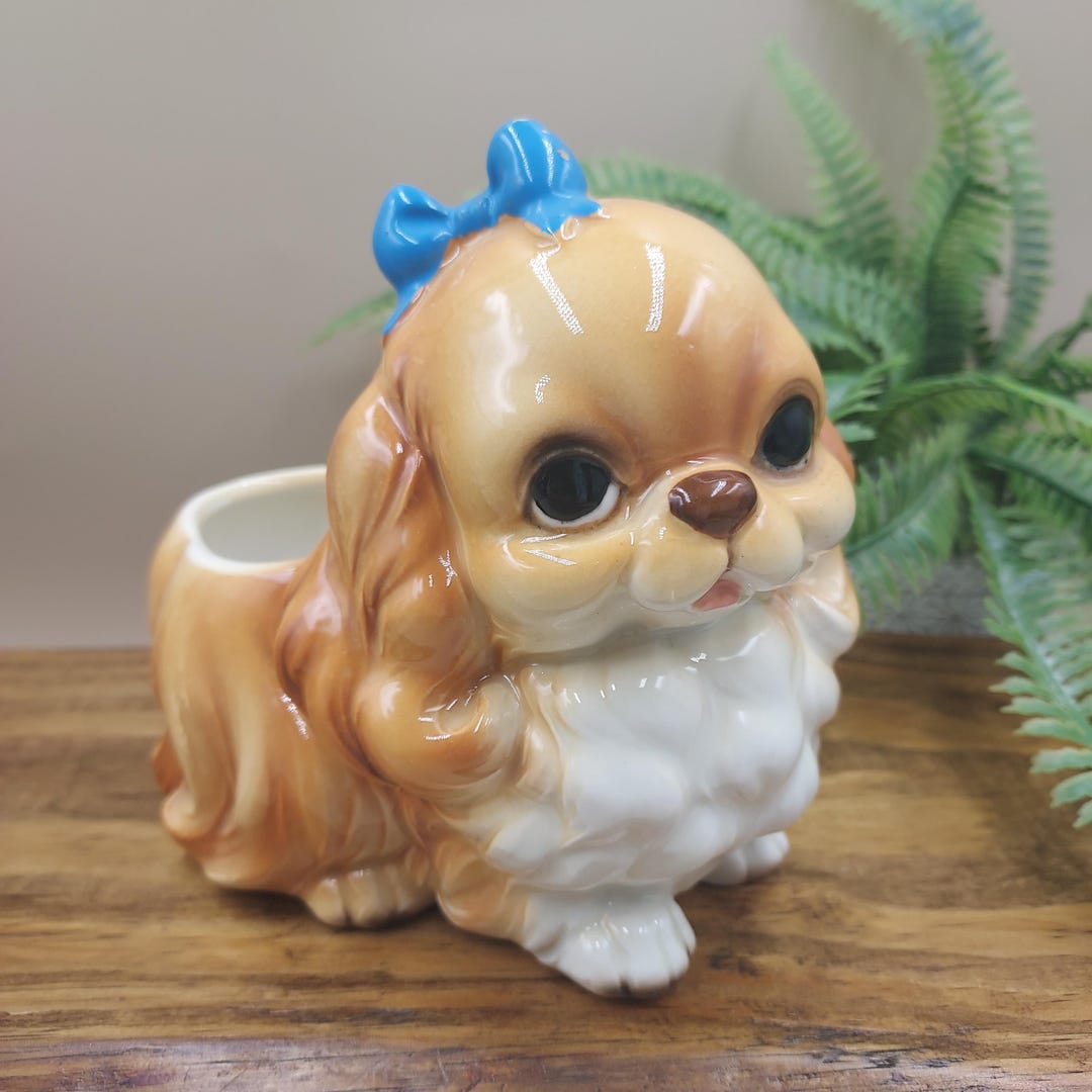 Vintage Napco Pekingese Dog Planter Flower Pot JAPAN Ceramic 1950s Blue ...