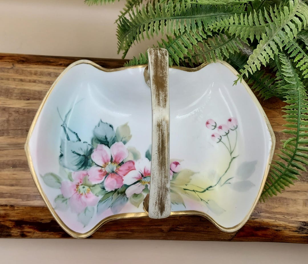 Vintage Nippon Divided Porcelain Dish, Handpainted Floral Gold Trim ...
