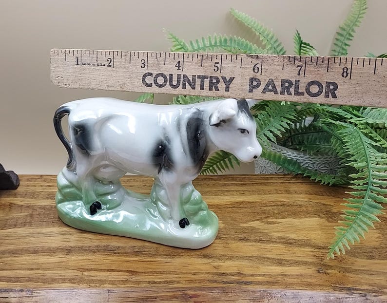 Vintage Ceramic Cow / Bull Figurine Made in Brazil Black & White Dairy ...