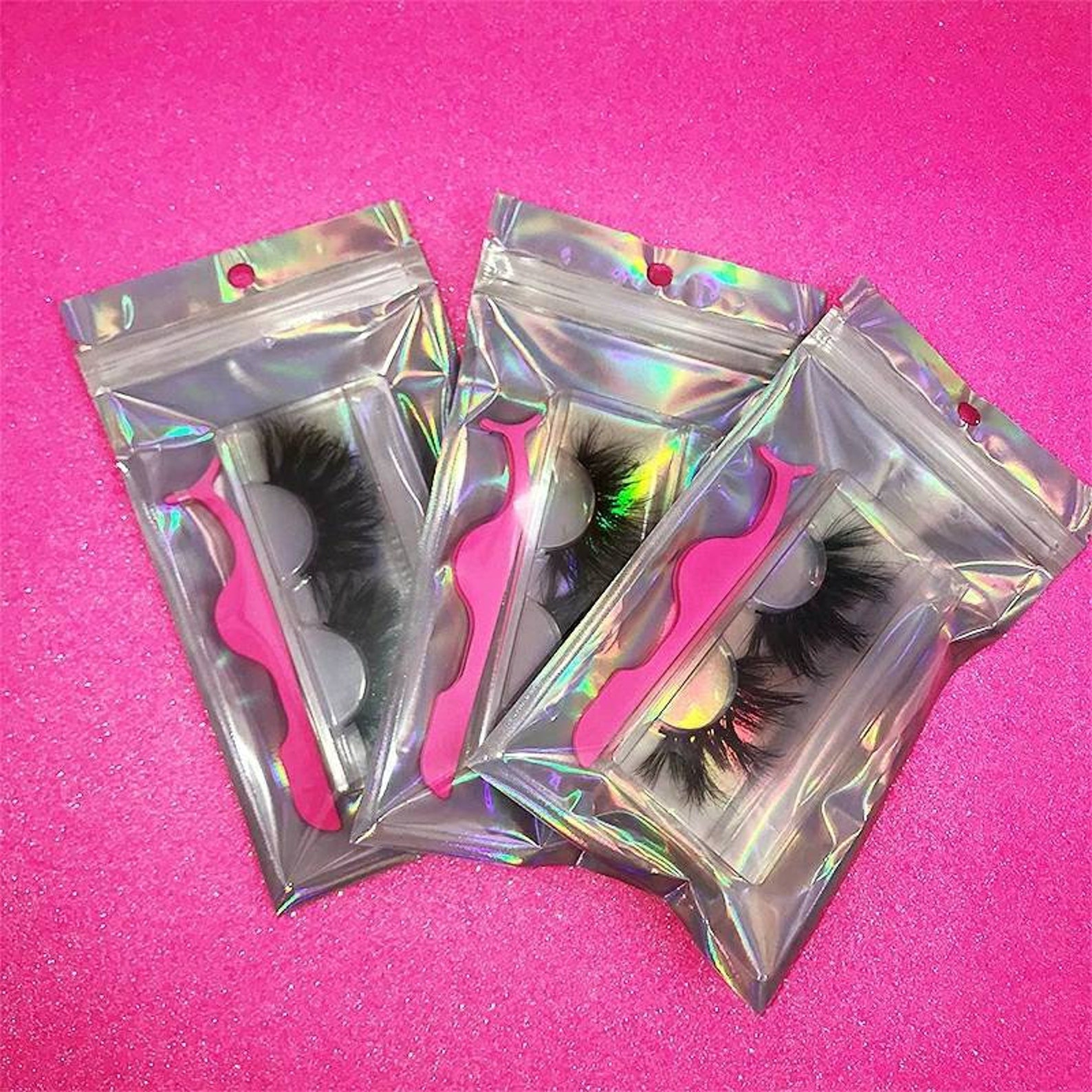 4x6 SMALL Eyelash Bags Wholesale Holographic or Pink Ziploc | Etsy