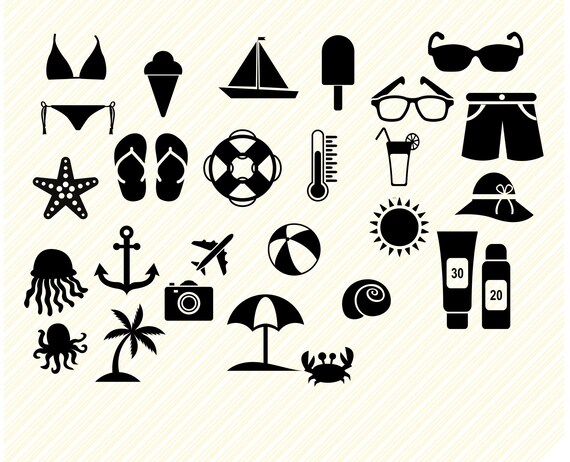 Beach Bundle Summer IconsSVG PNG Files for cutting machines | Etsy