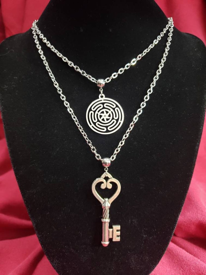 Hekate Wheel With Key Double Strand Necklace - Etsy