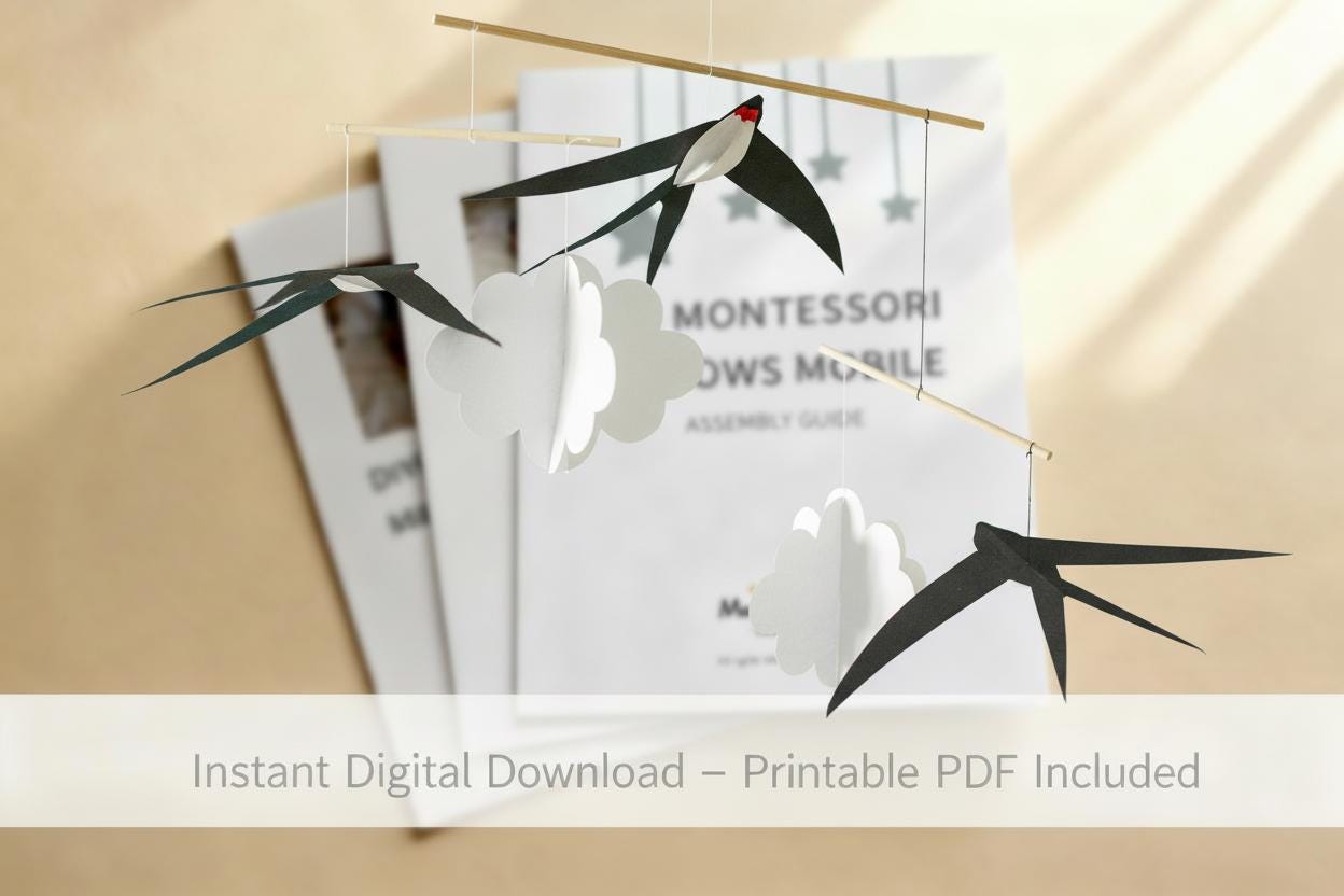 Swallow Bird Mobile DIY Pattern – Black & White High Contrast Flying ...