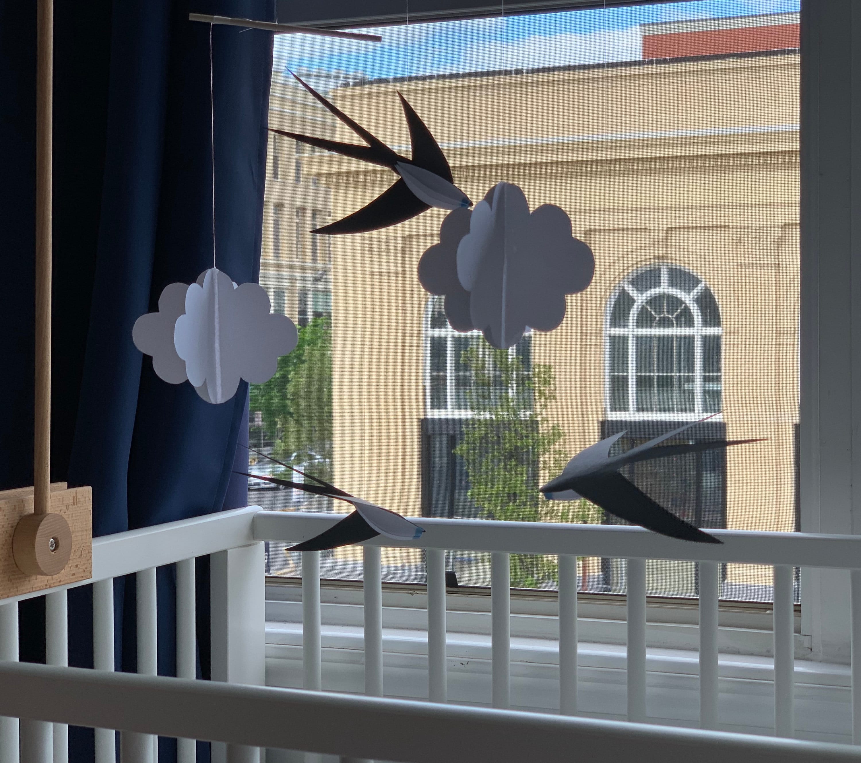 Swallow Bird Mobile DIY Pattern – Black & White High Contrast Flying ...