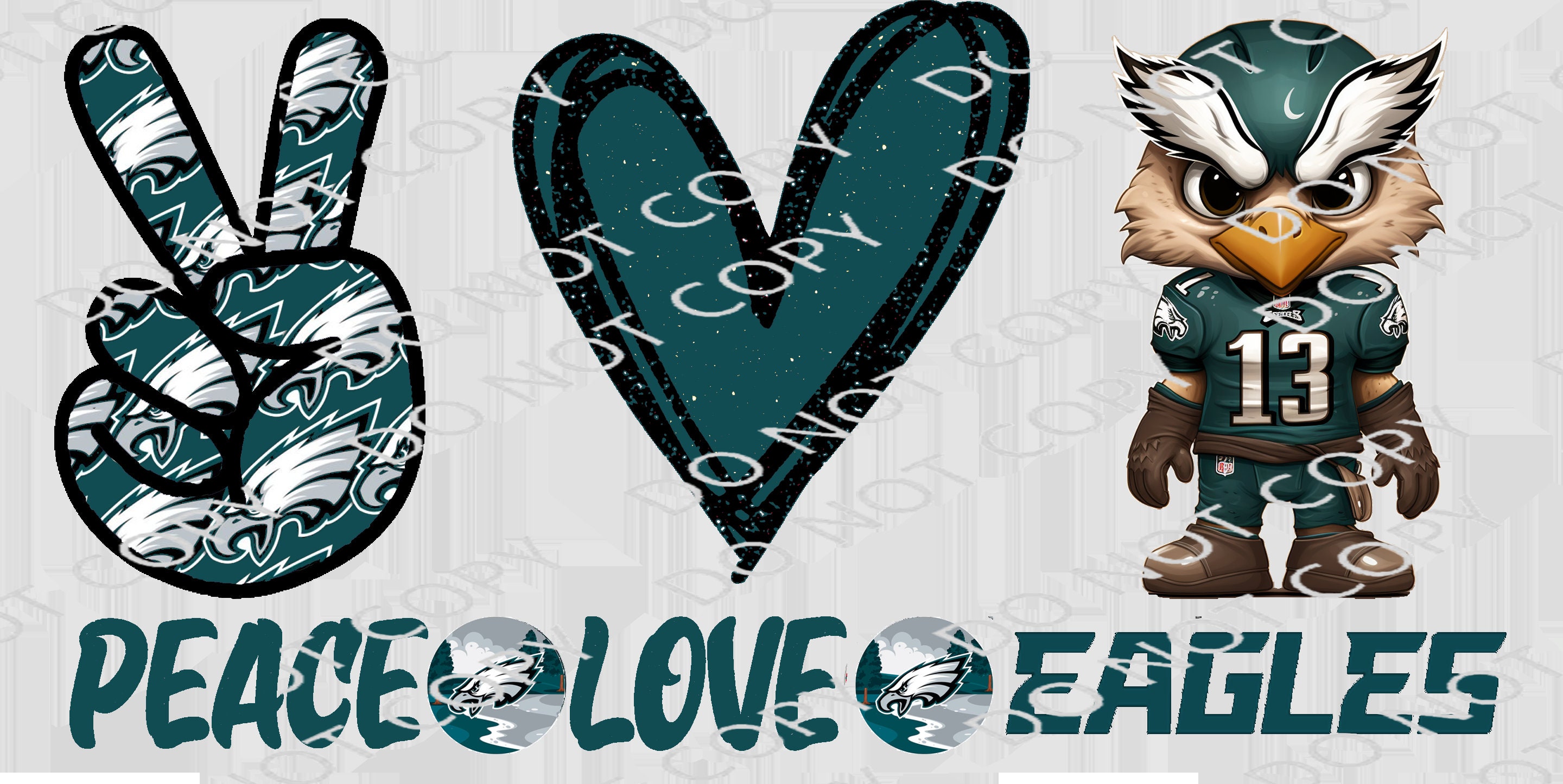 Peace, Love, Eagles Football Custom Transfer Ready to Press Full Color ...