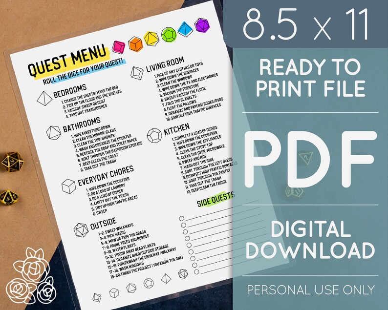 Quest Menu With Side Quest Slots Digital Download - Etsy