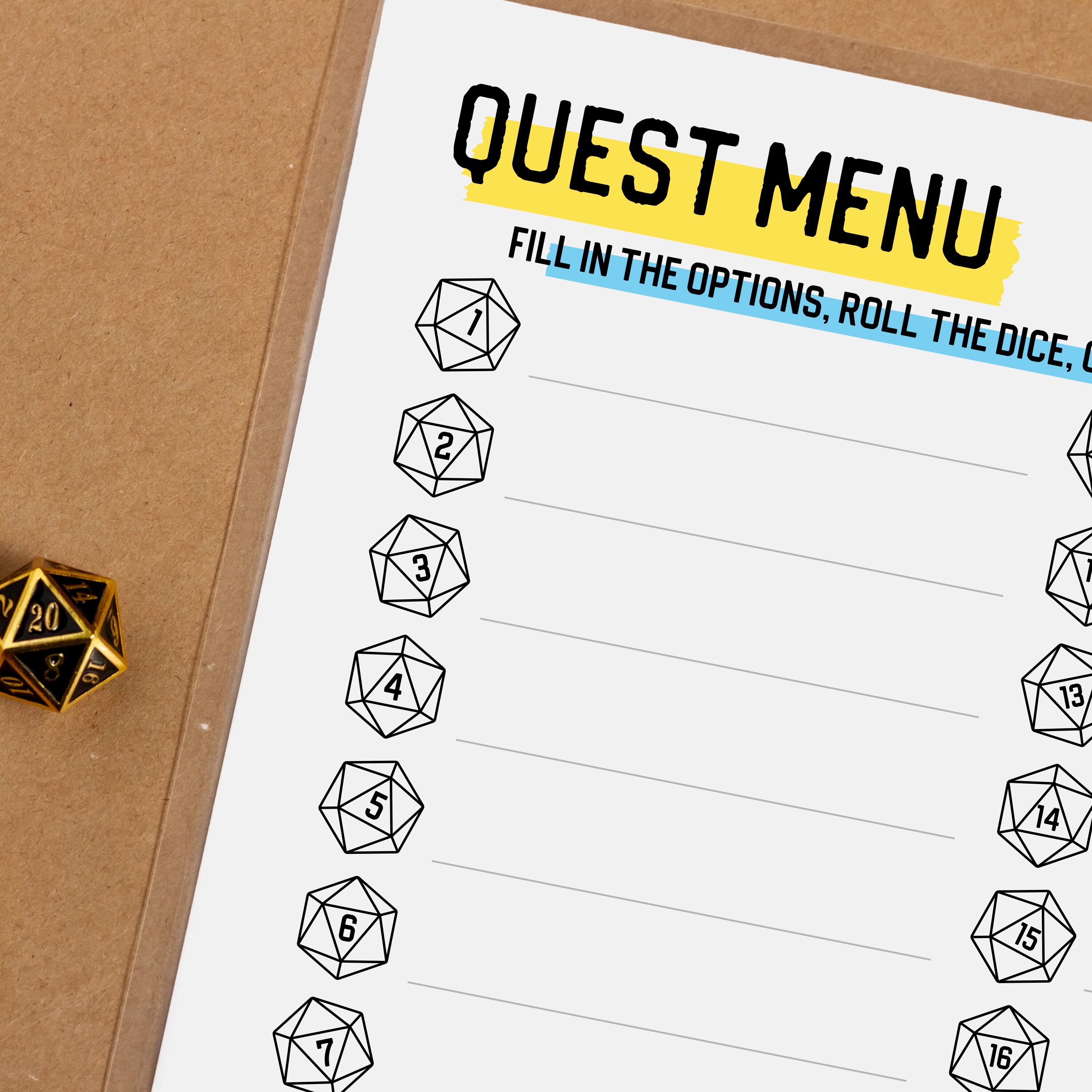 Blank Quest Menu With Side Quest Slots Digital Download | Etsy