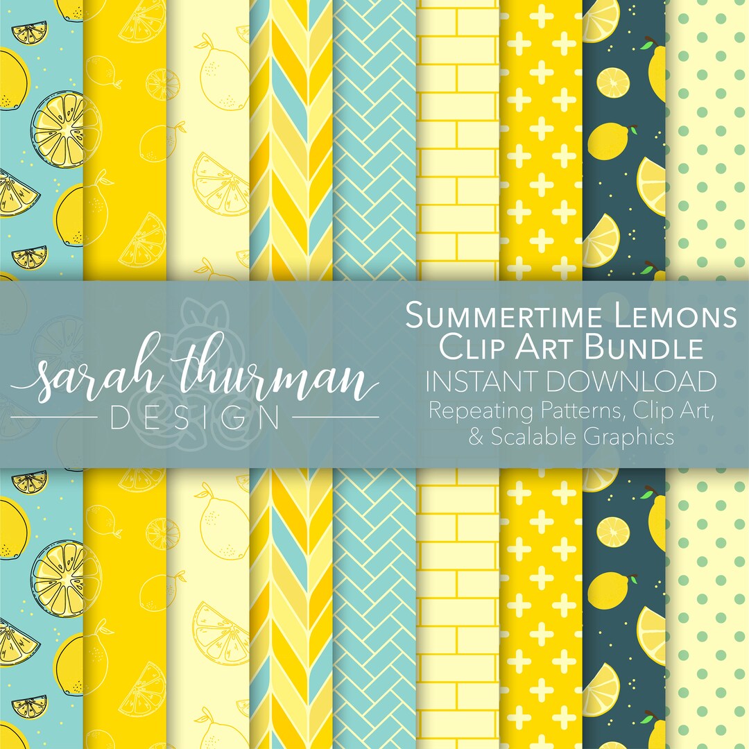 Summertime Lemons Clip Art Bundle | Repeating Patterns | Scrapbooking ...