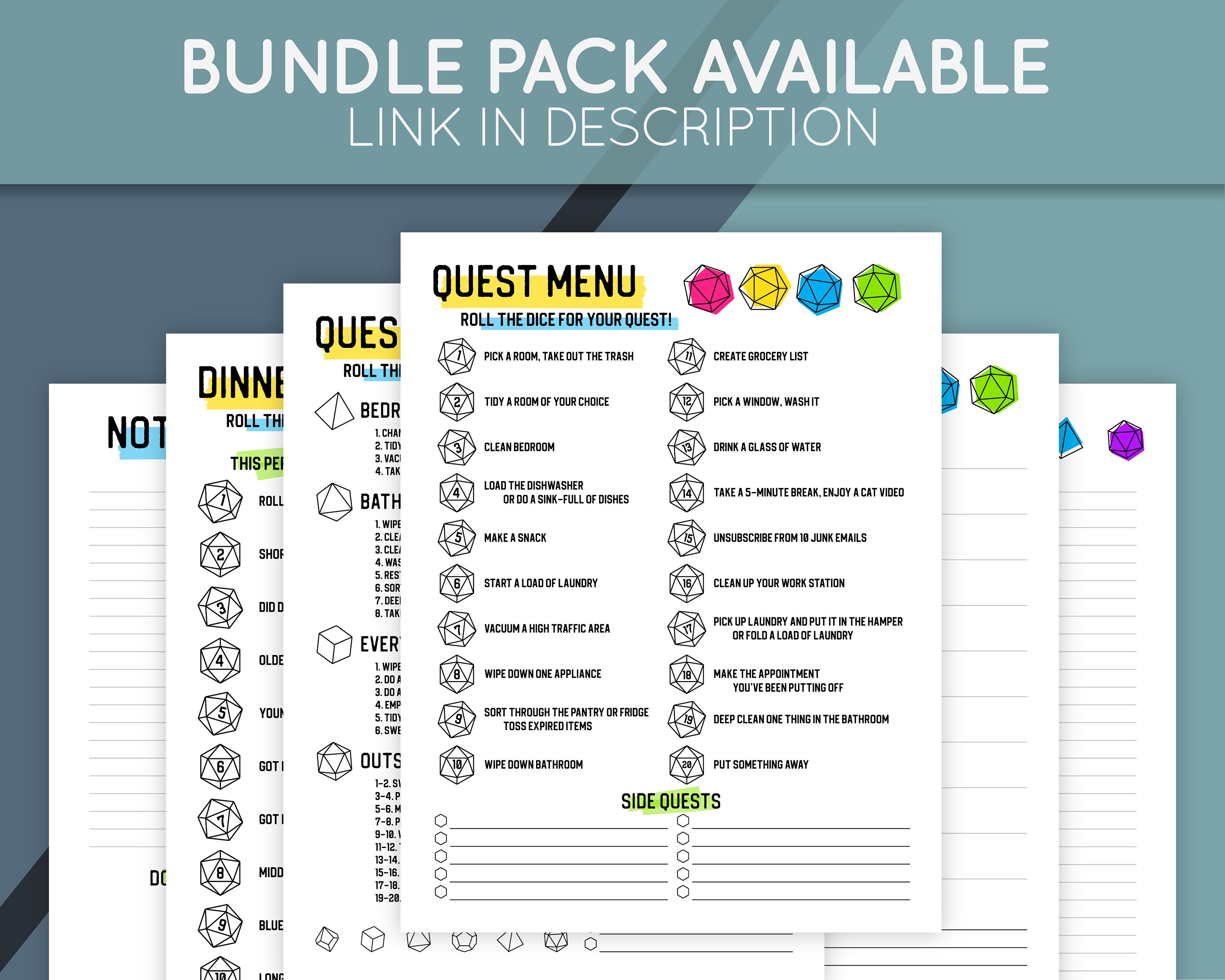 Blank Quest Menu With Side Quest Slots Digital Download | Etsy