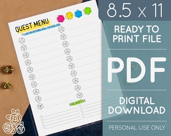 Quest Menu With Side Quest Slots Digital Download | Etsy