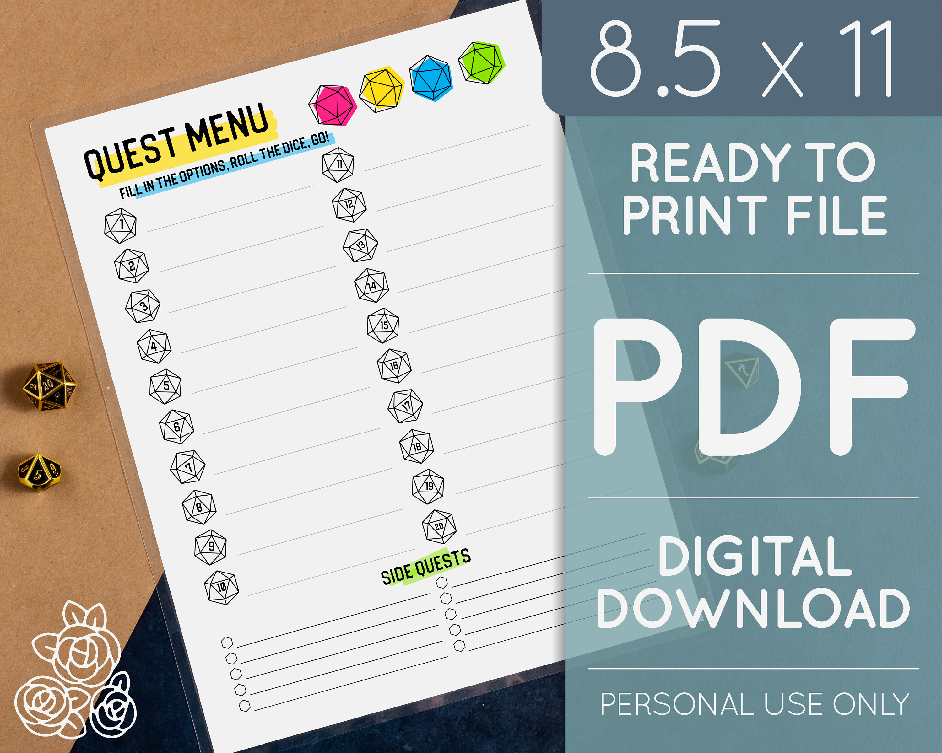 Blank Quest Menu With Side Quest Slots Digital Download | Etsy