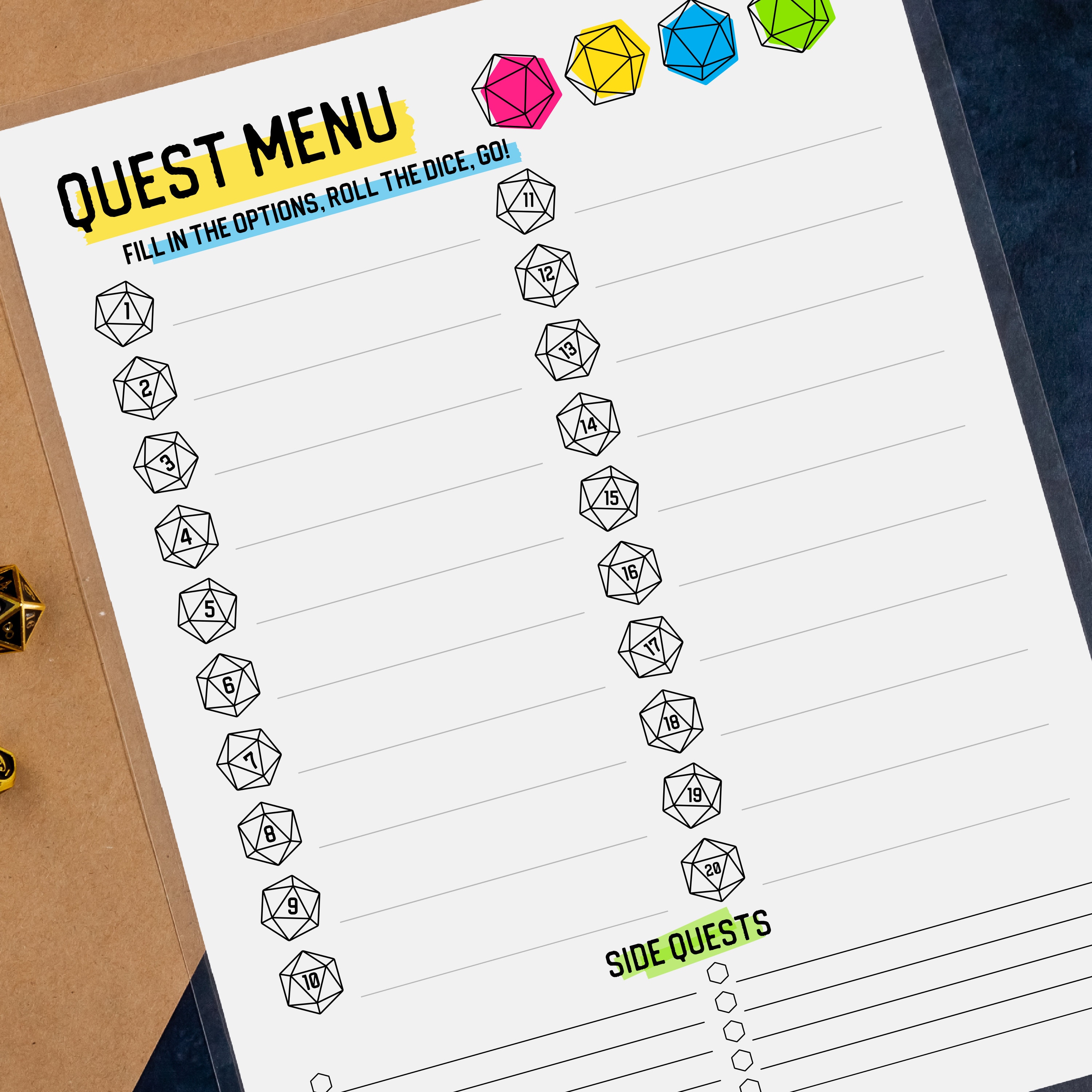 Blank Quest Menu With Side Quest Slots Digital Download | Etsy