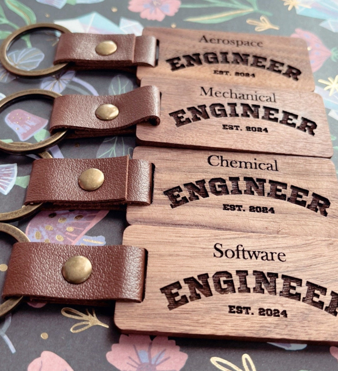 Engineer EST 2024 Wooden Keychain, Personalized Engineering Grad Gifts ...