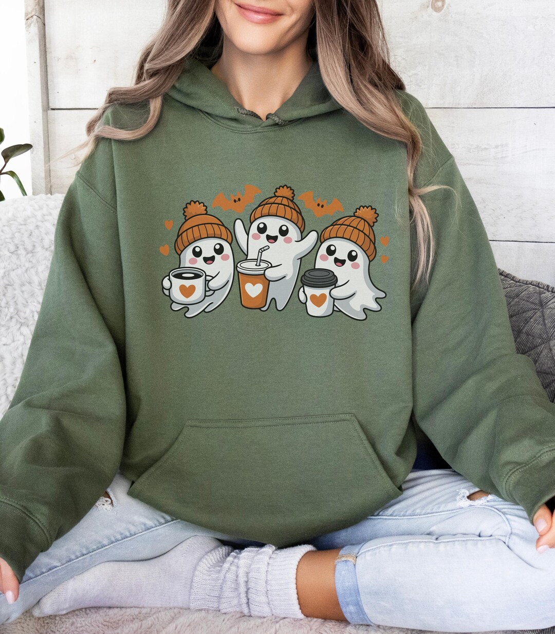 Cute Ghost Hoodie, Ghost Coffee Hoodie, Womens Halloween Hoodie, Cute ...
