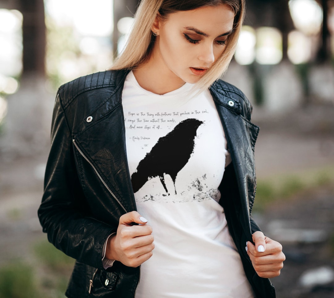 Funky Crow Slim Fit Tee, Distressed Bold Crow Art With Emily Dickinson ...