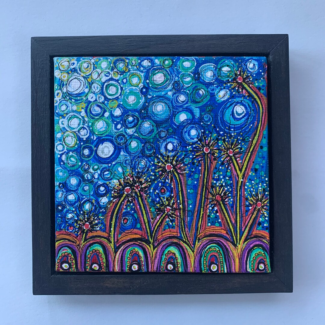Small Painting for Small Spaces - Framed Miniature Original Art - 5”x5 ...