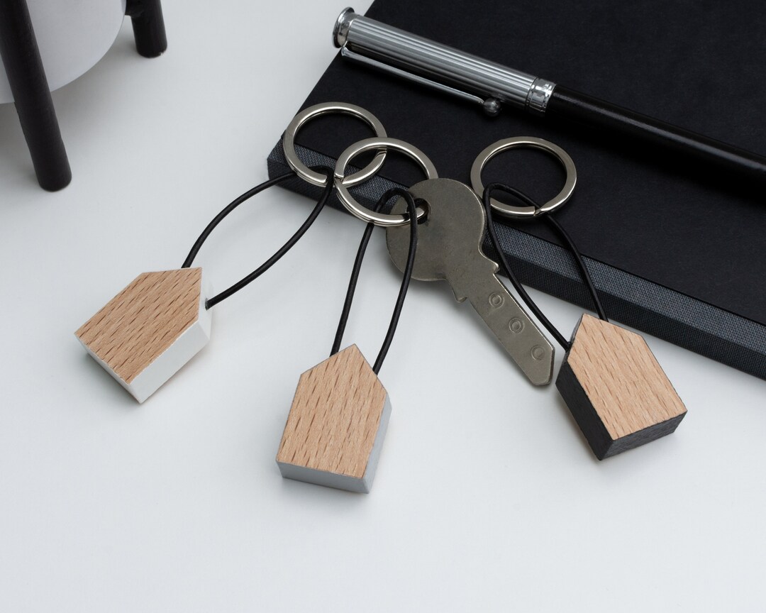Handmade Wooden House-shaped Keychain Monochrome - Available in 3 ...