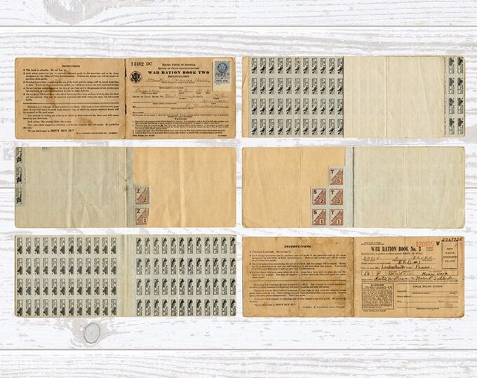 Vintage WW2 Ration Book Stamps Digital Collage Sheet Instant JPEG PNG ...