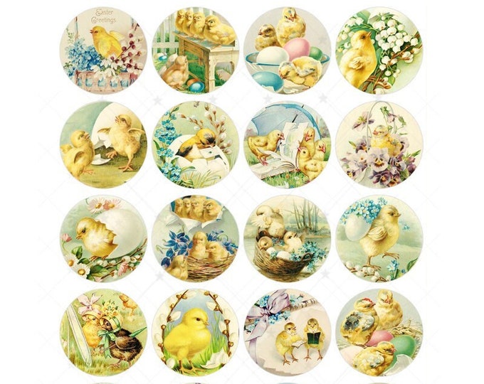 Vintage Easter Chick 2 INCH Digital Collage Sheet Instant PDF JPEG ...